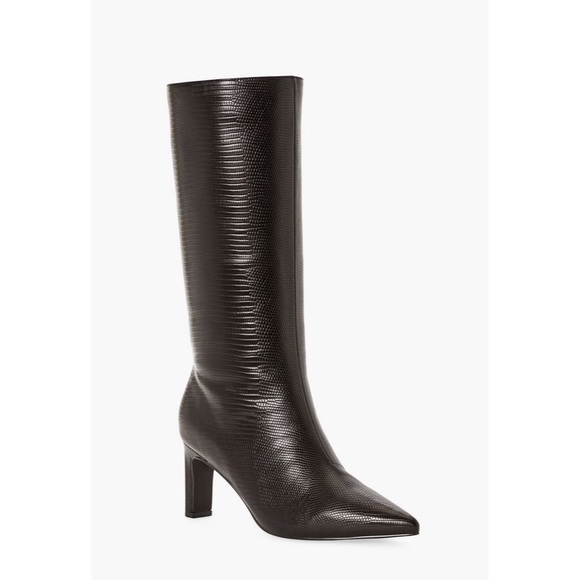 JustFab | Shoes | New Justfab Black Faux Leather Calf Length Heeled ...